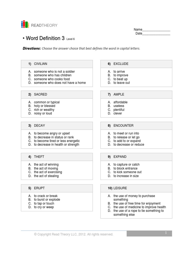 Level 6 Word Definition 3 | PDF