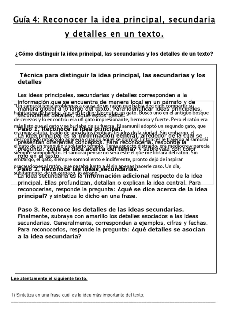 Guía 4 Idea Prinicpal y Secundaria | PDF | Gatos