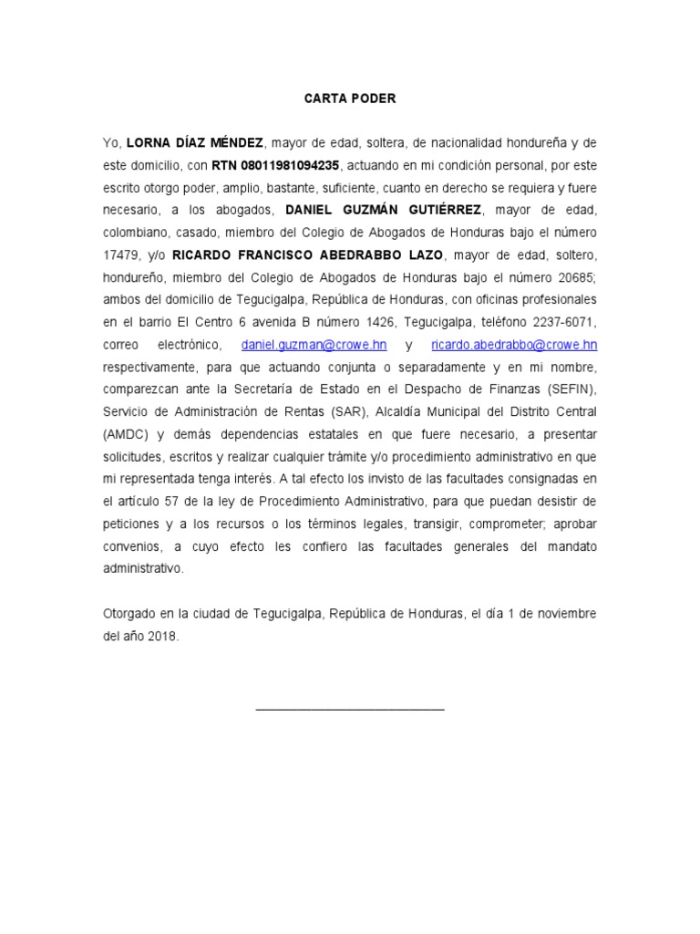 Formato - Carta Poder - Personal | PDF