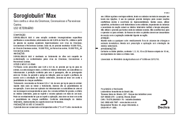 Soroglobulin MAX 25230 | PDF | Cães | Medicina Veterinária