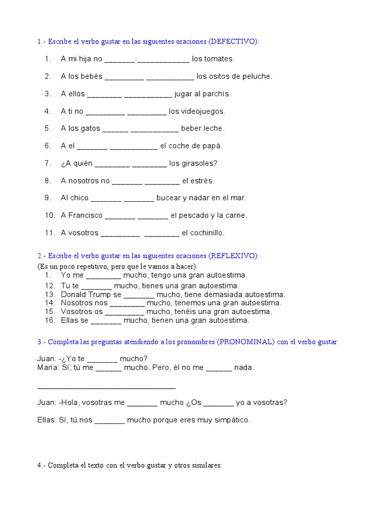 Ejercicios Verbo Gustar - Word | PDF