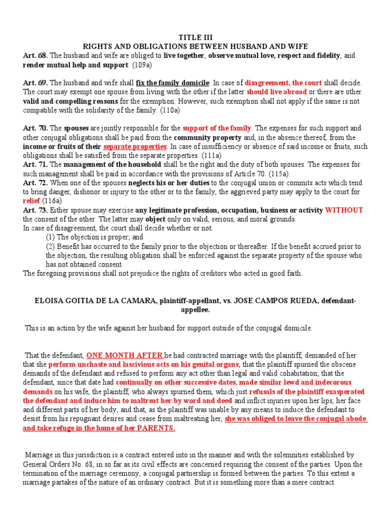Rights and Obligations in Marriage | PDF | Marriage | Wife