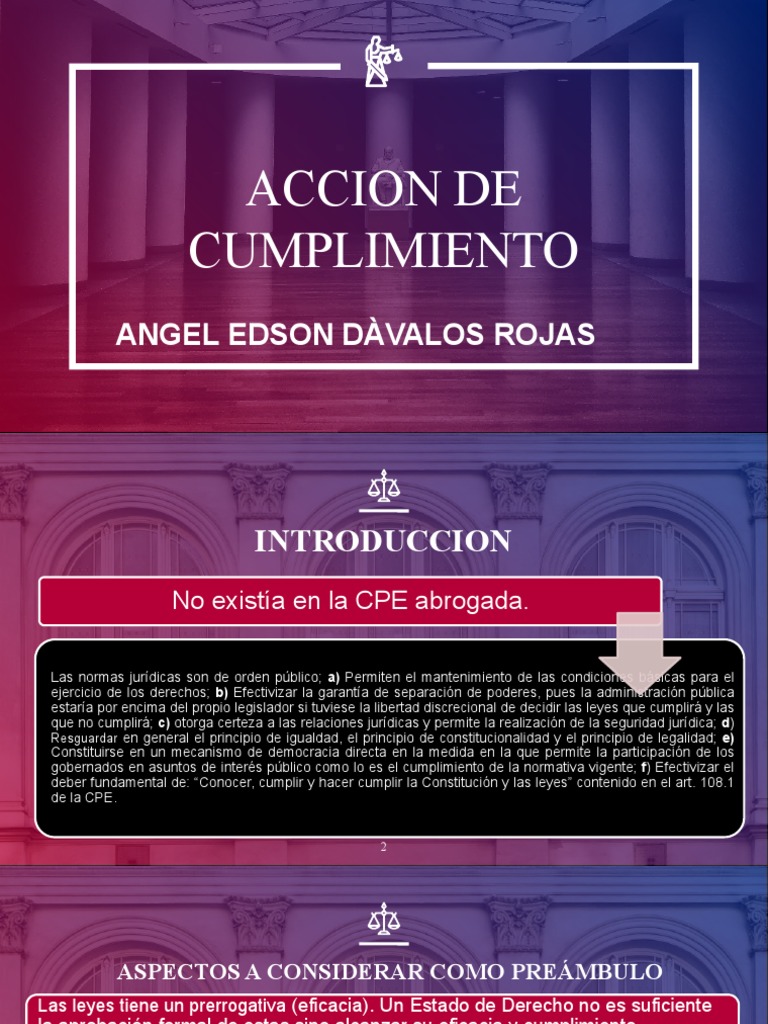 Diapositivas Accion de Cumplimiento Angel Davalos | PDF | Constitución ...