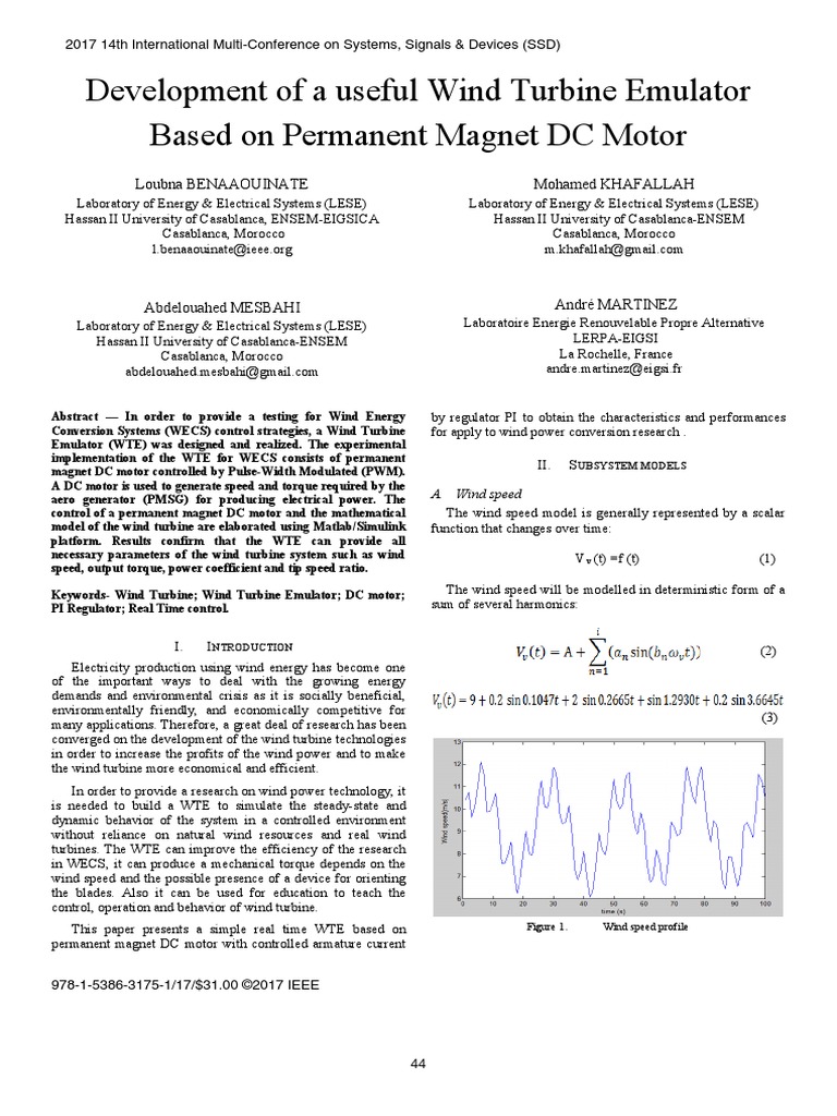Development of A Useful Wind Turbine Emulator Based On Permanent Magnet DC Motor | PDF ...