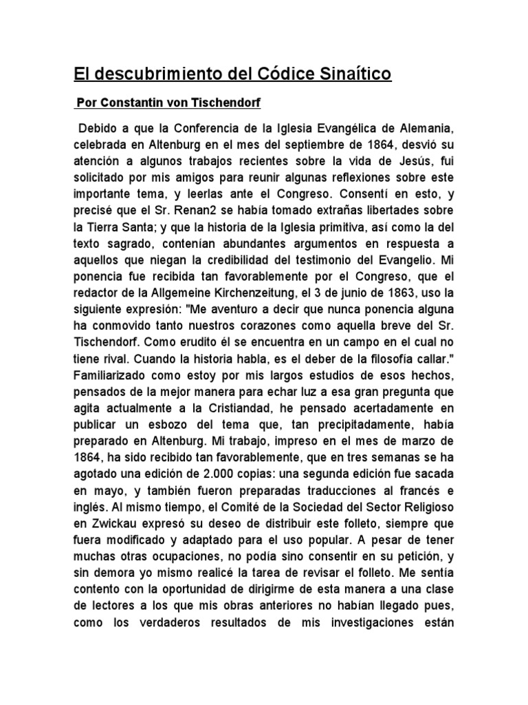 El Descubrimiento Del Códice Sinaítico | PDF | Biblia | Nuevo Testamento