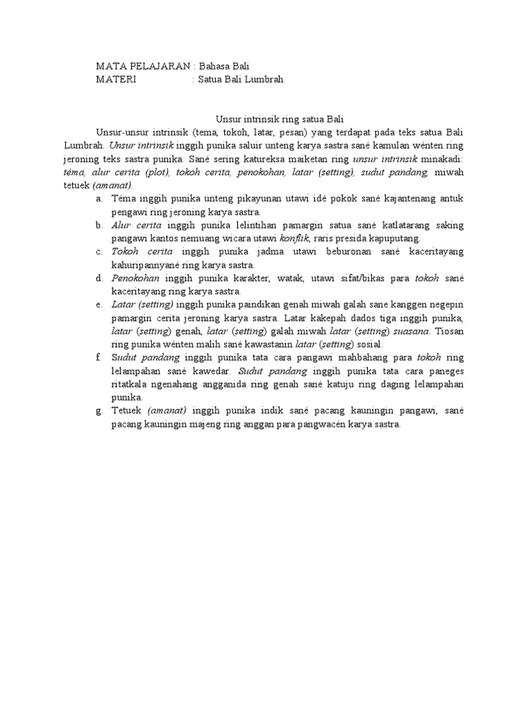 MATA PELAJARAN Unsur Intrinsik Satua | PDF