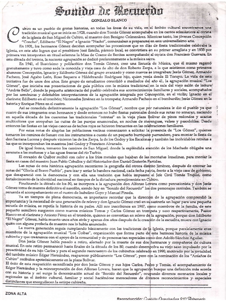 Blanco Gonzalo - Musica Del Recuerdo de Cubiro | PDF