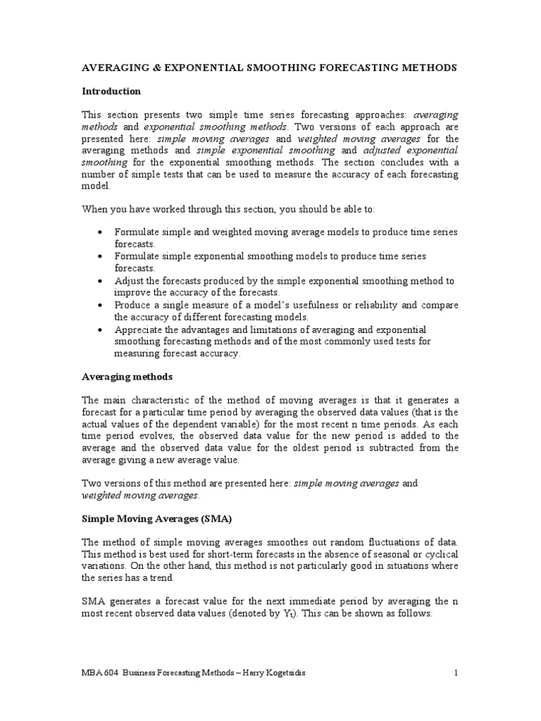 Averaging and Exponential Smoothing Methods | Download Free PDF | Forecasting | Moving Average