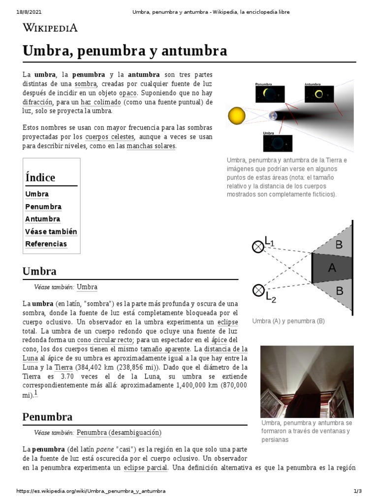 Umbra, Penumbra y Antumbra - Wikipedia, La Enciclopedia Libre | PDF