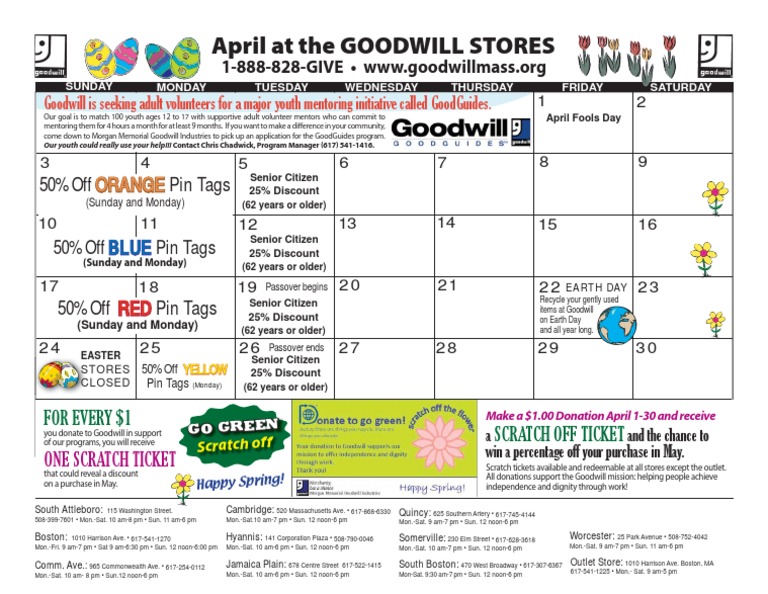 Goodwill's April Retail Calendar | PDF | Easter | Leisure