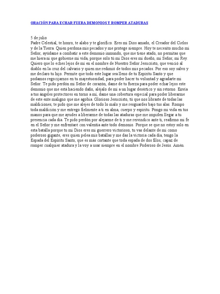 Oración para Echar Fuera Demonios y Romper Ataduras | PDF