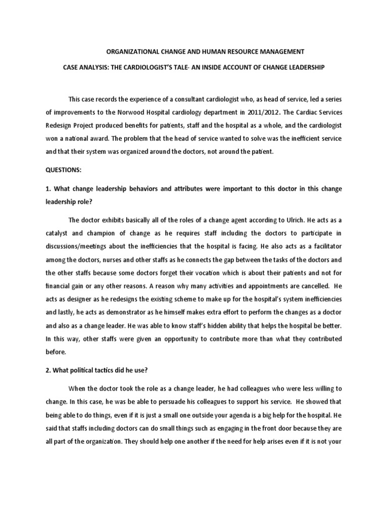 CASE ANALYSIS - Organizational Change | PDF | Leadership | Hospital
