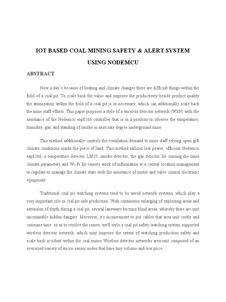Iot Based Coal Mining Safety Using Nodemcu Pdf Internet Of Things Mining