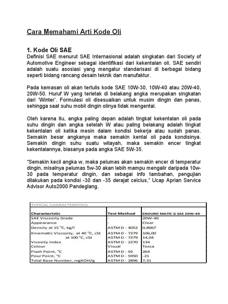 Cara Memahami Arti Kode Oli | PDF