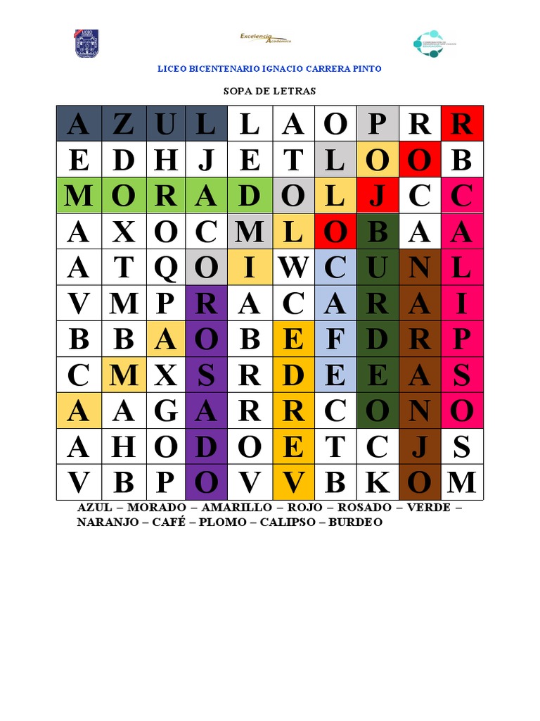 Sopa de Letras Colores Solución | PDF