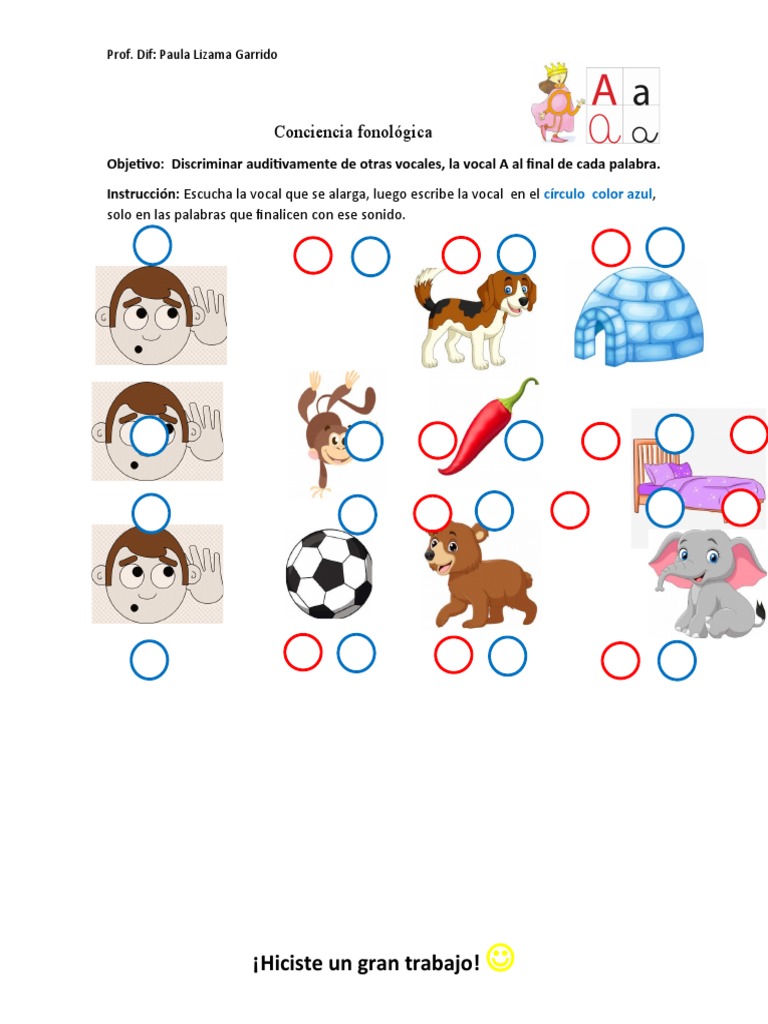 Conciencia Fonológica Sonido Final Vocal A | PDF