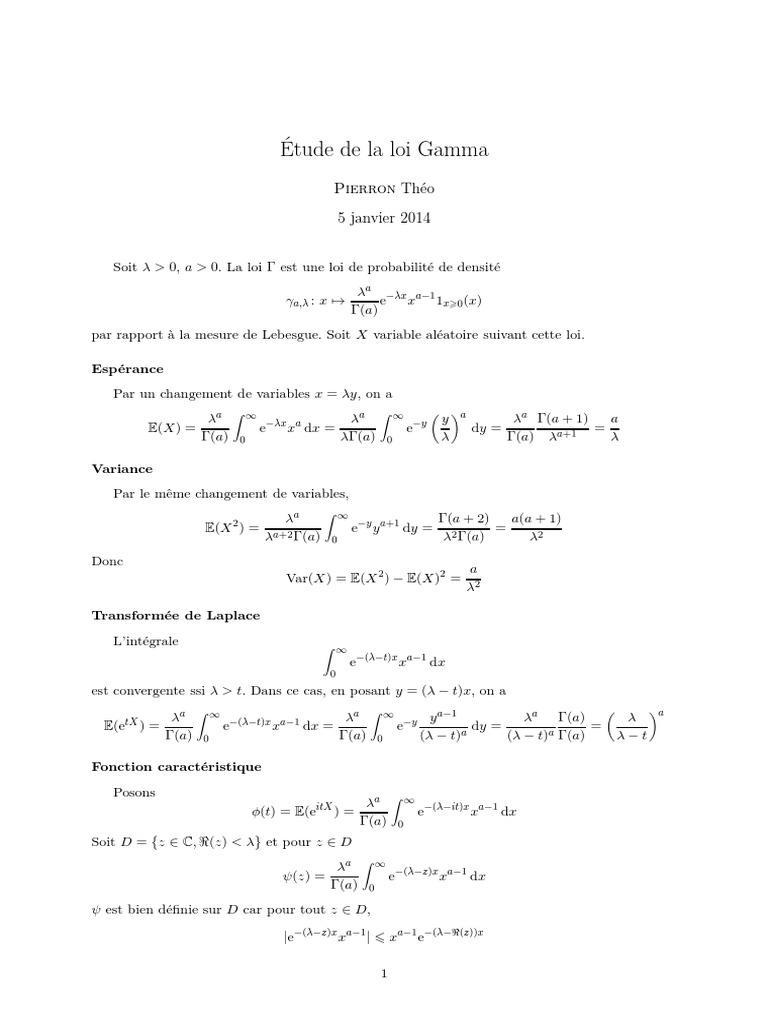 Propriétés de la loi Gamma | PDF | Fonctionnalités et modélisations | Théorie statistique