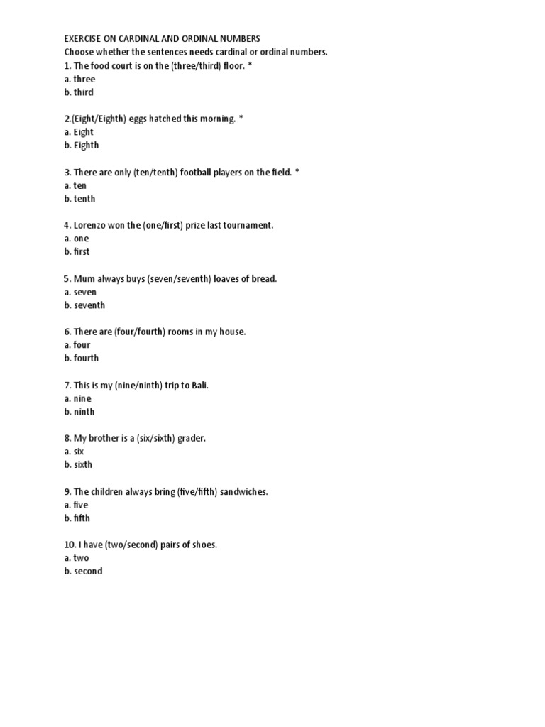 Cardinal vs. Ordinal Numbers Quiz | PDF