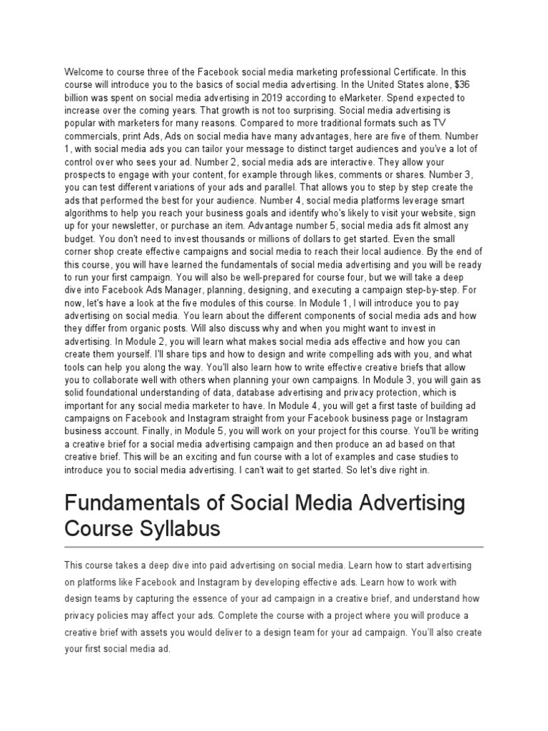 Fundamentals of Social Media Advertising | PDF | Advertising | Popular ...