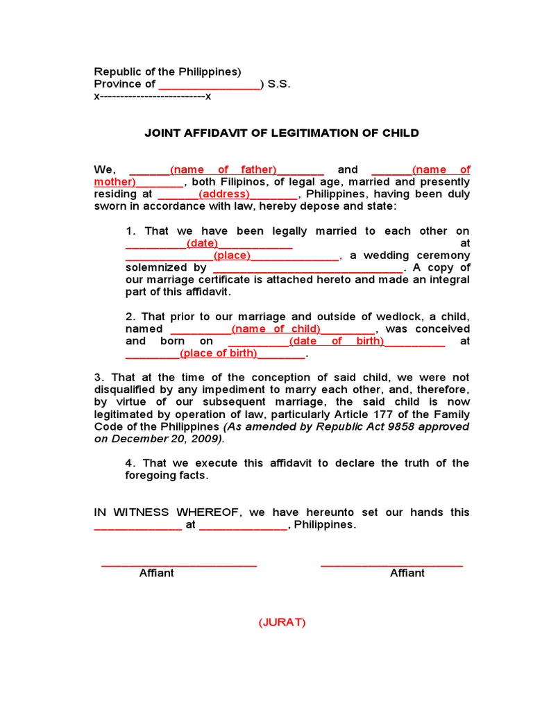 Affidavit of Legitimation of Child - Joint | PDF | Law