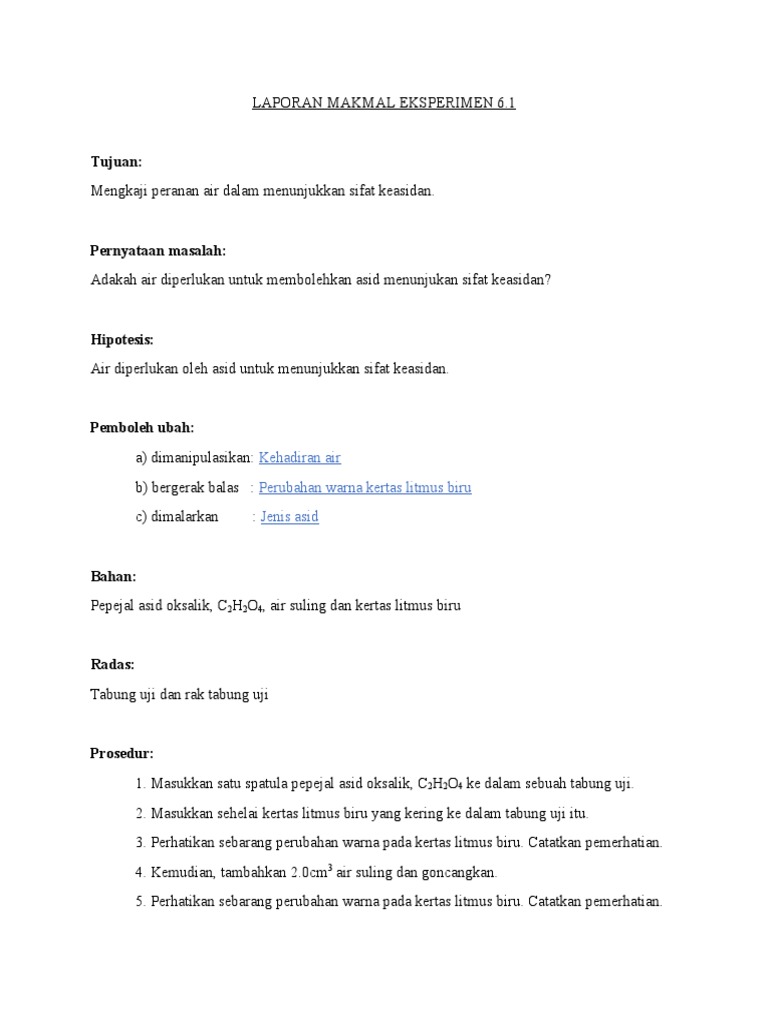 Laporan Makmal Eks 6.1 | PDF