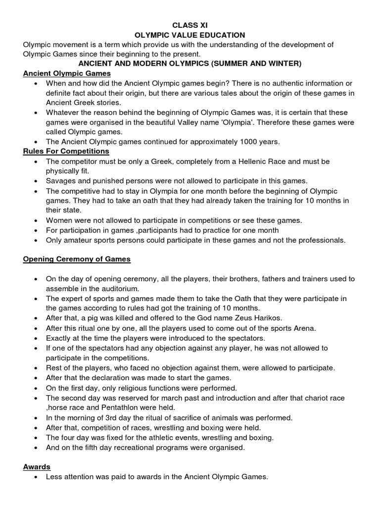 Class 11 Olympic Value Education Notes | PDF | Paralympic Games ...