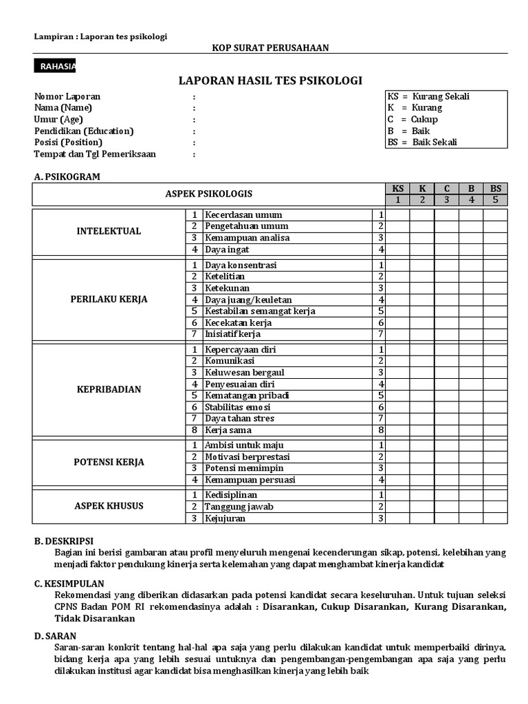 Laporan Hasil Tes Psikologi CPNS | PDF