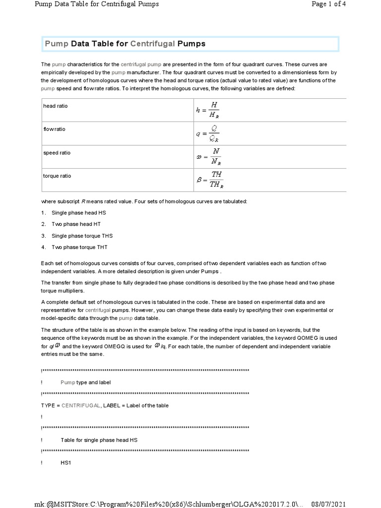 Data Table For Pumps: Pump Centrifugal | PDF | Pump | Dependent And ...