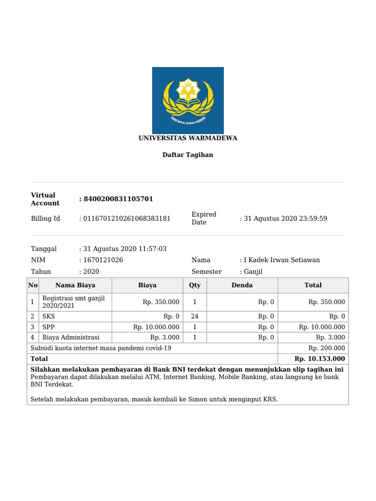 Tagihan Semester 9 | PDF