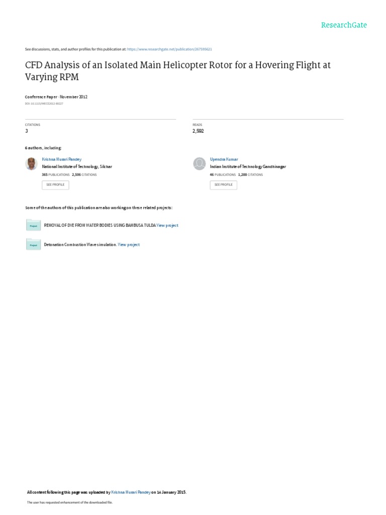 CFD Analysis of An Isolated Main Helicopter Rotor | PDF | Computational Fluid Dynamics | Helicopter