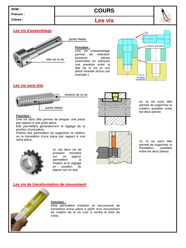 04 Cours Vis | PDF | Vis de fixation | Menuiserie