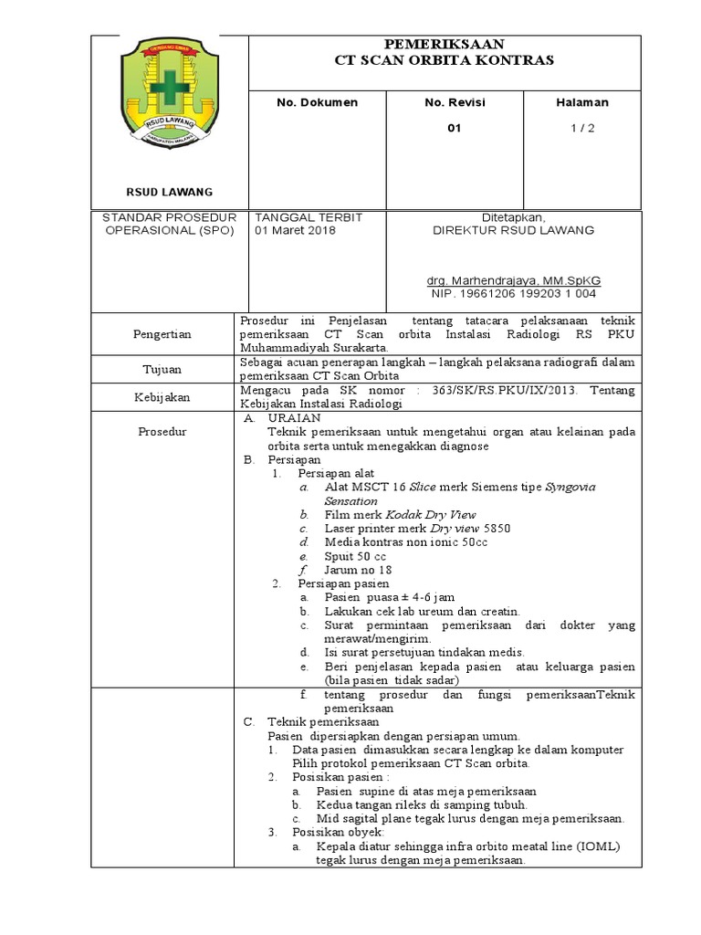 Prosedur CT Scan Orbita Kontras | PDF
