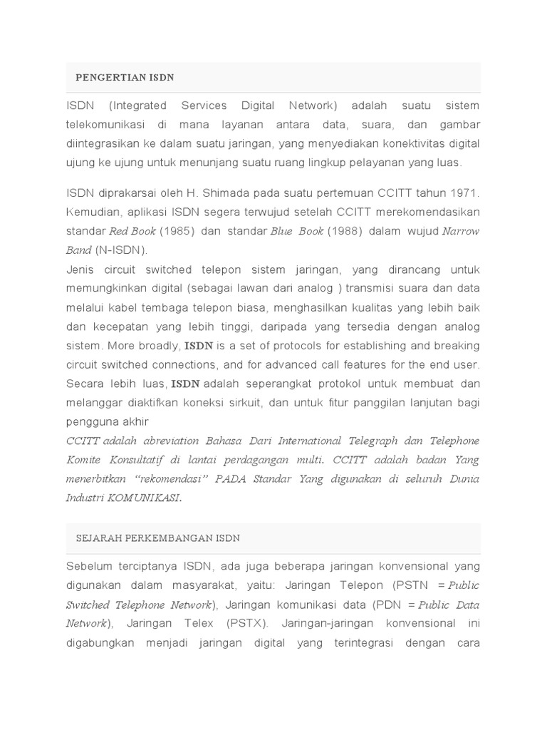 Pengertian dan Sejarah ISDN | PDF