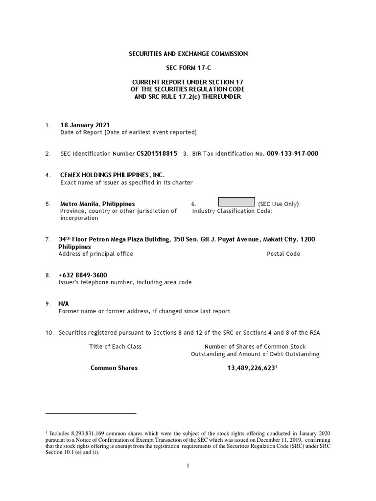 CHP SEC Form 17-C Dated 18 Jan 2021 - Use of Proceeds 16th Report S ...