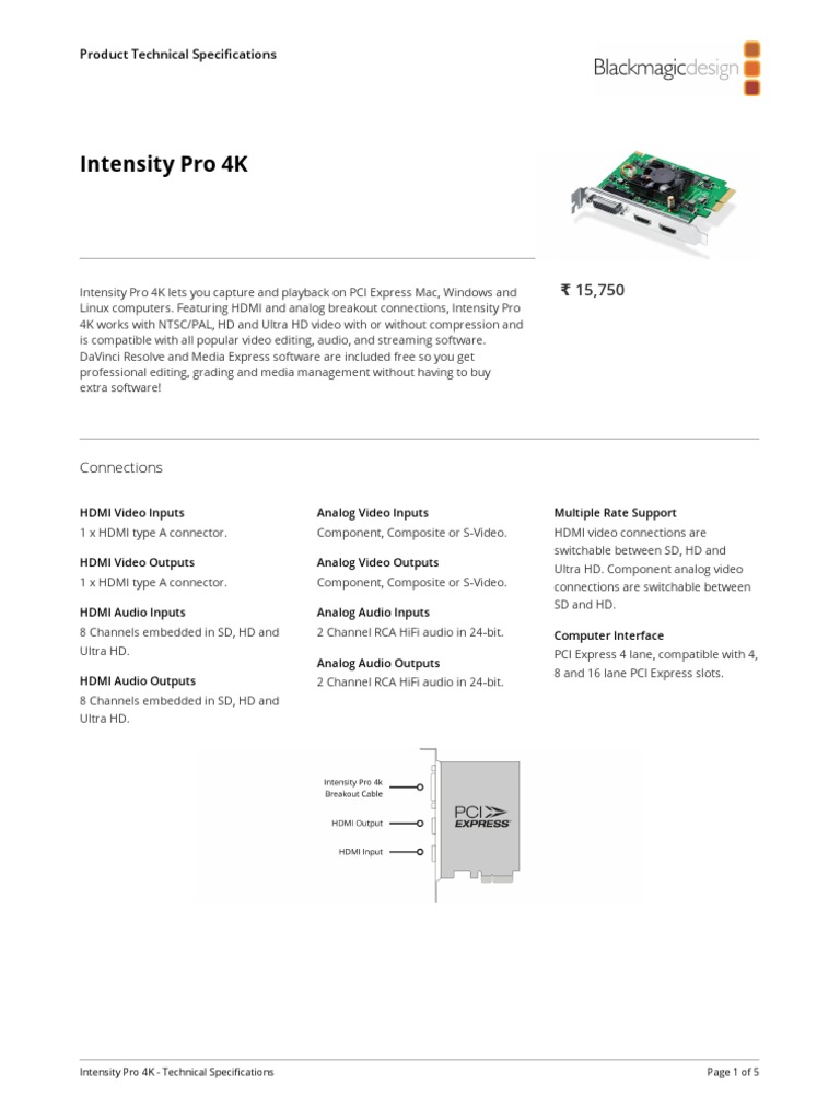Intensity Pro 4k Techspecs | PDF | Hdmi | Video