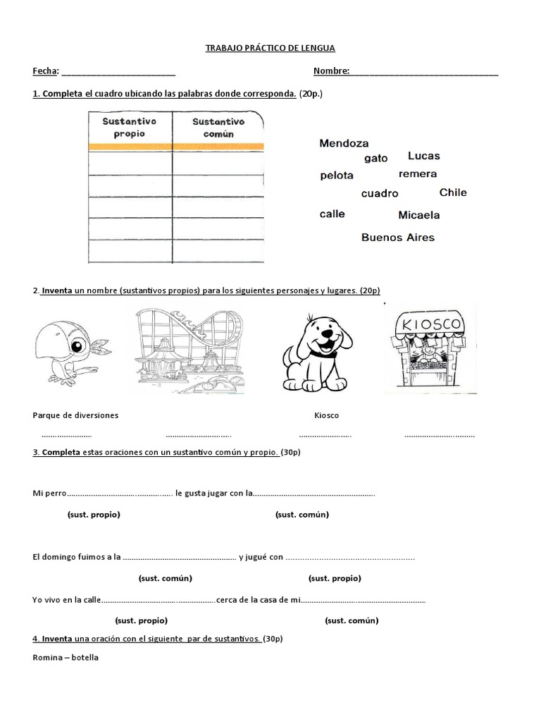 TRABAJO PRÁCTICO DE LENGUA Sustantivos | PDF | Artes del Lenguaje y ...