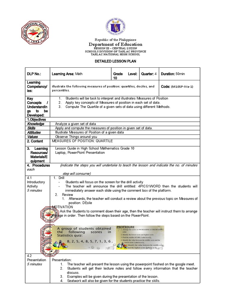 Cot - DLP - Mathematics 10 by Teacher Rey Andaya | PDF | Teachers | Data