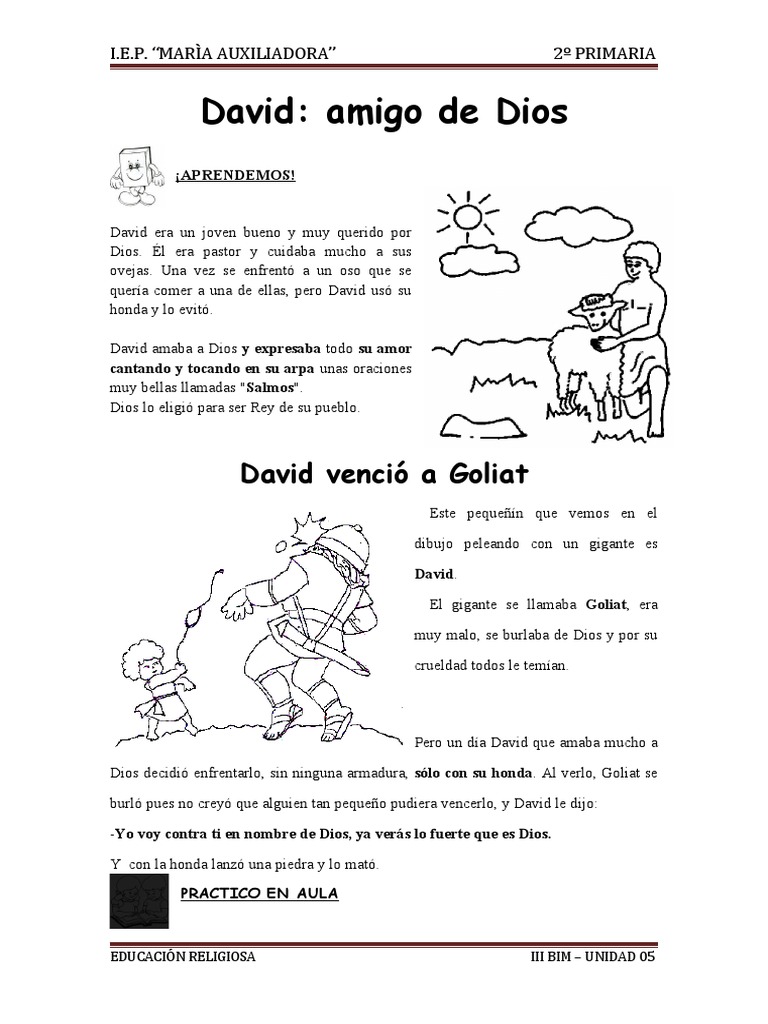 Fichas De Trabajo De David Y Goliat