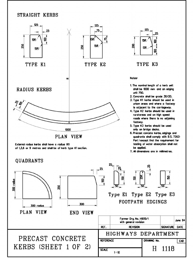 Precast Concrete Kerb Dimensions Guide | PDF | Hazards | Road ...