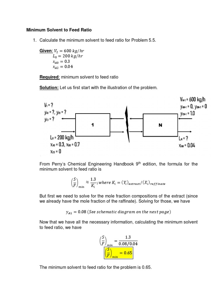 Minimum Solvent to Feed Ratio Calculations | PDF