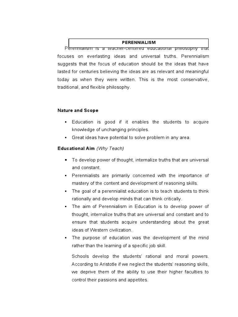 An Overview of the Educational Philosophy of Perennialism | PDF ...