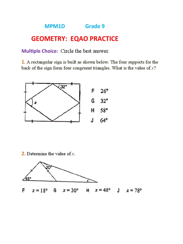 Grade 9 Geometry EQAO Practice Questions | PDF