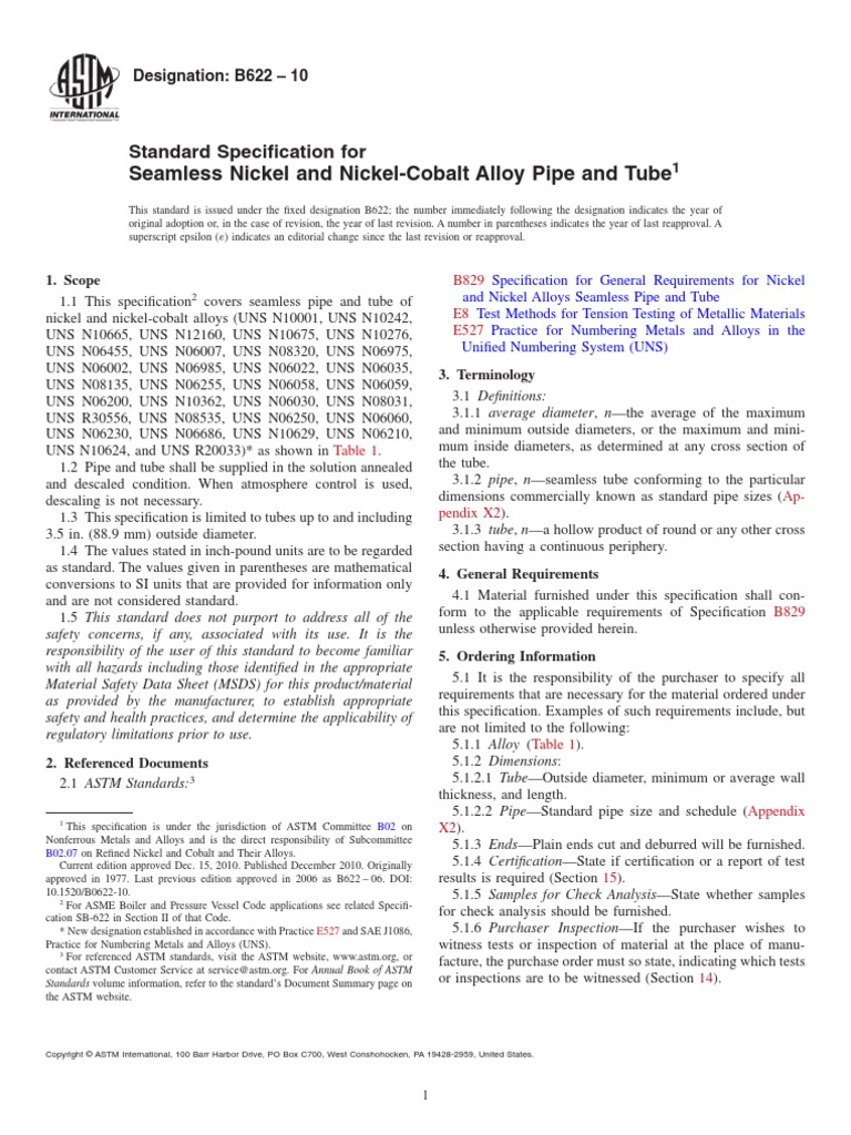 Astm b622 10 | PDF | Pipe (Fluid Conveyance) | Materials