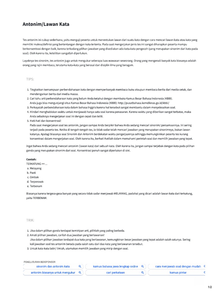 03a. Antonim-Lawan Kata | PDF