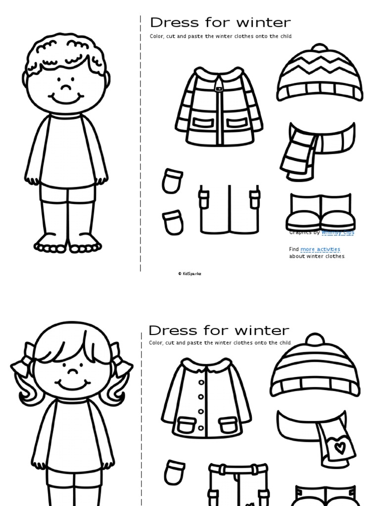 Winter Clothes Cut and Paste Worksheet | PDF