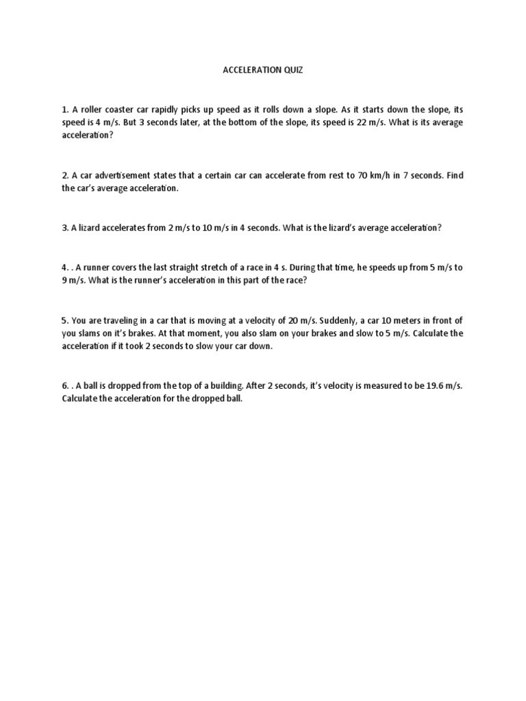 ACCELERATION QUIZ g7 | PDF