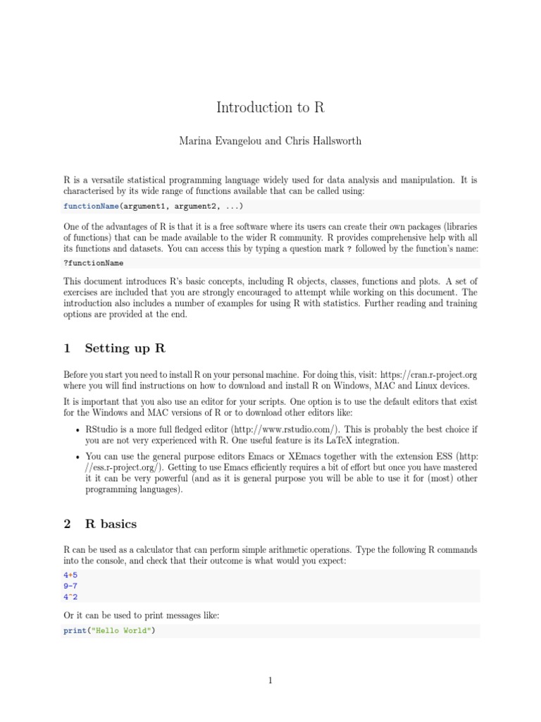 Introduction To R | PDF | Student's T Test | Matrix (Mathematics)
