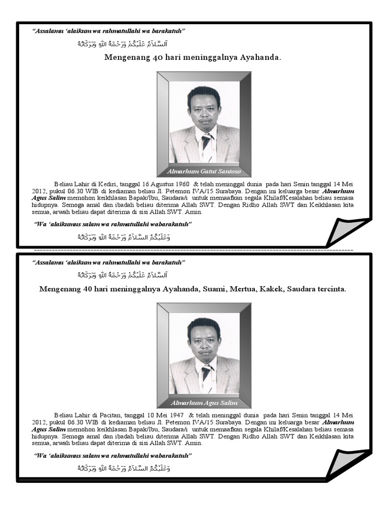 Ucapan Mengenang 40 Hari Kematian | PDF