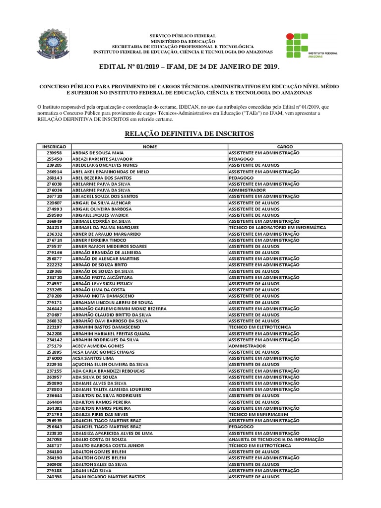 Edital #01/2019 - Ifam, de 24 de Janeiro de 2019 | PDF