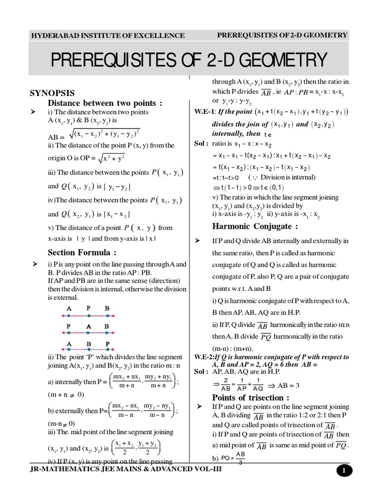 Prerequisites of 2-D Geometry: Synopsis Distance Between Two Points ...